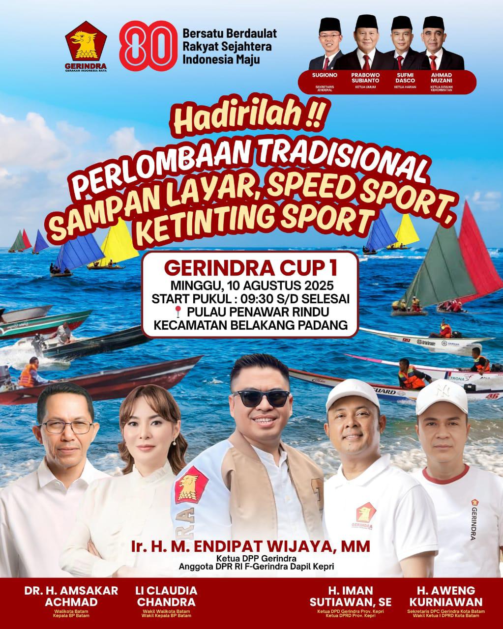 Gerindra Batam Gelar Lomba Sampan Layar Sambut HUT ke-80 RI – Gerindra